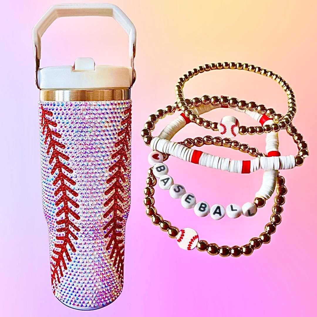 Blinged Out Baseball Tumbler 30 Oz Stanley Inspied Tumbler Baseball Cup ...