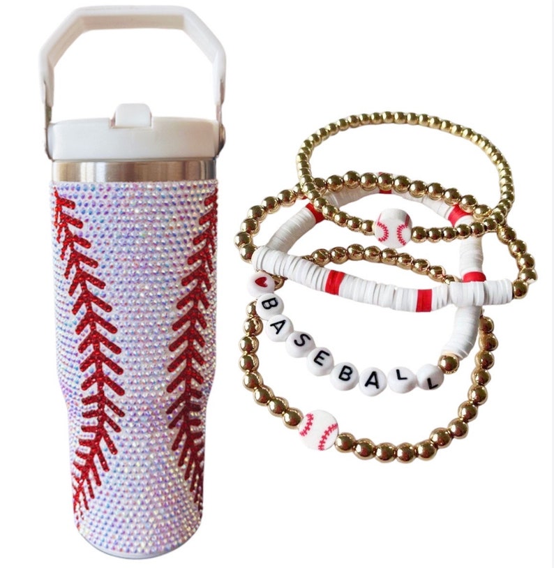 30oz Blinged Out Stanley Inspired Tumbler With a Cute Baseball Beaded ...
