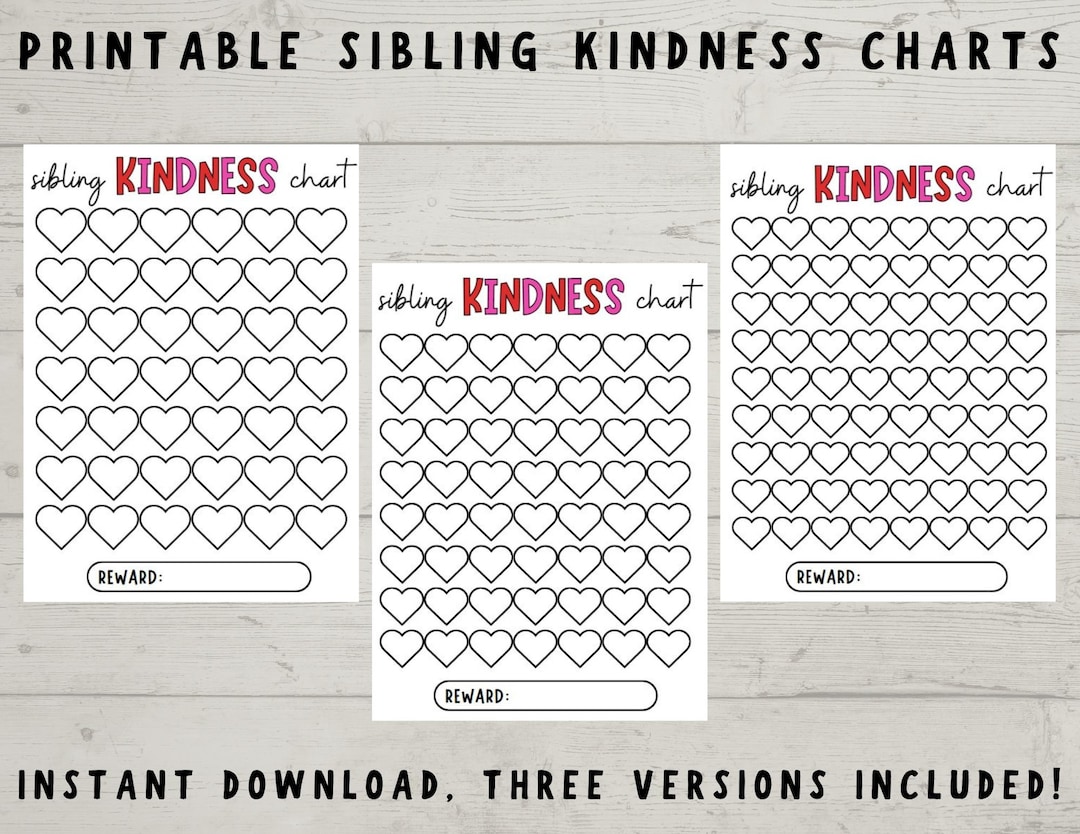 Printable Sibling Kindness Charts, Girl and Boy Sticker Chart Kid ...