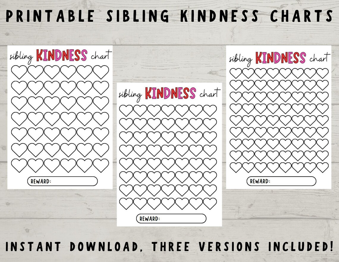 Printable Sibling Kindness Charts, Girl and Boy Sticker Chart Kid ...