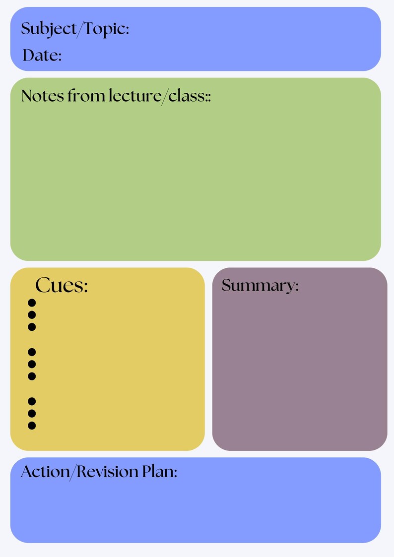 Cornell Note Taking Template - Etsy