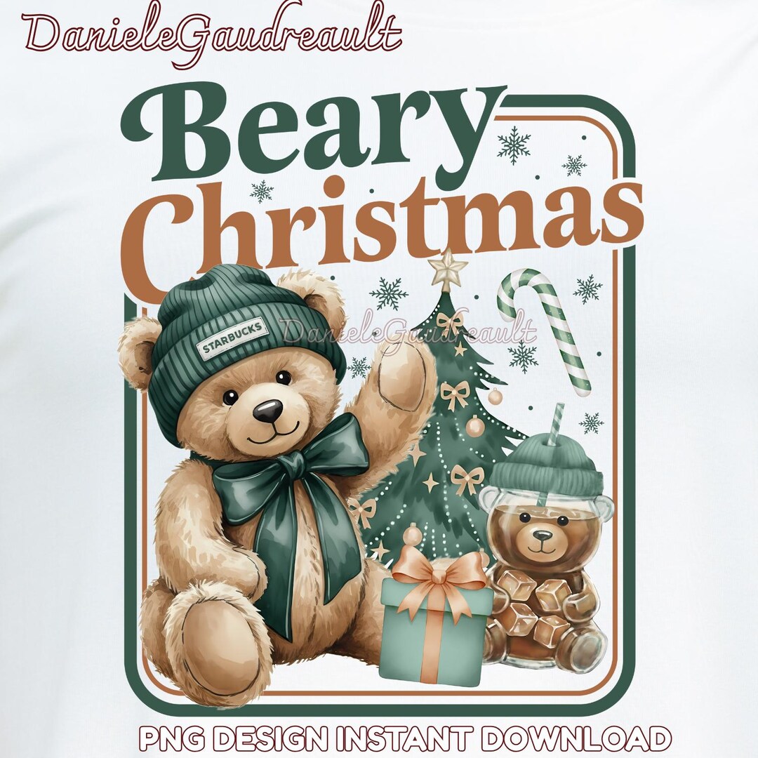 Beary Christmas Png, Cute Teddy Bear Sublimation Design, Retro Holiday ...