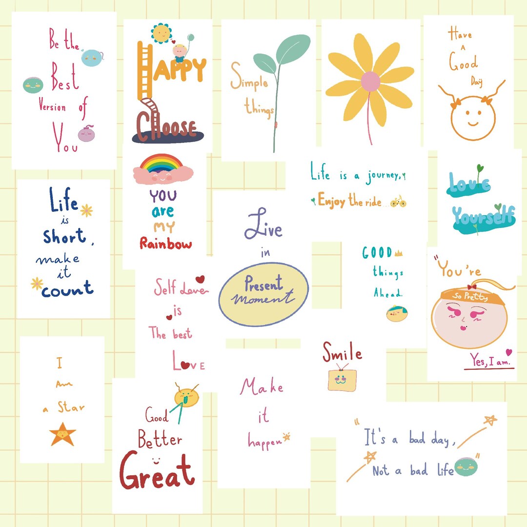 Printable A Set of 19 Positive Postcards , Instant Download - Etsy