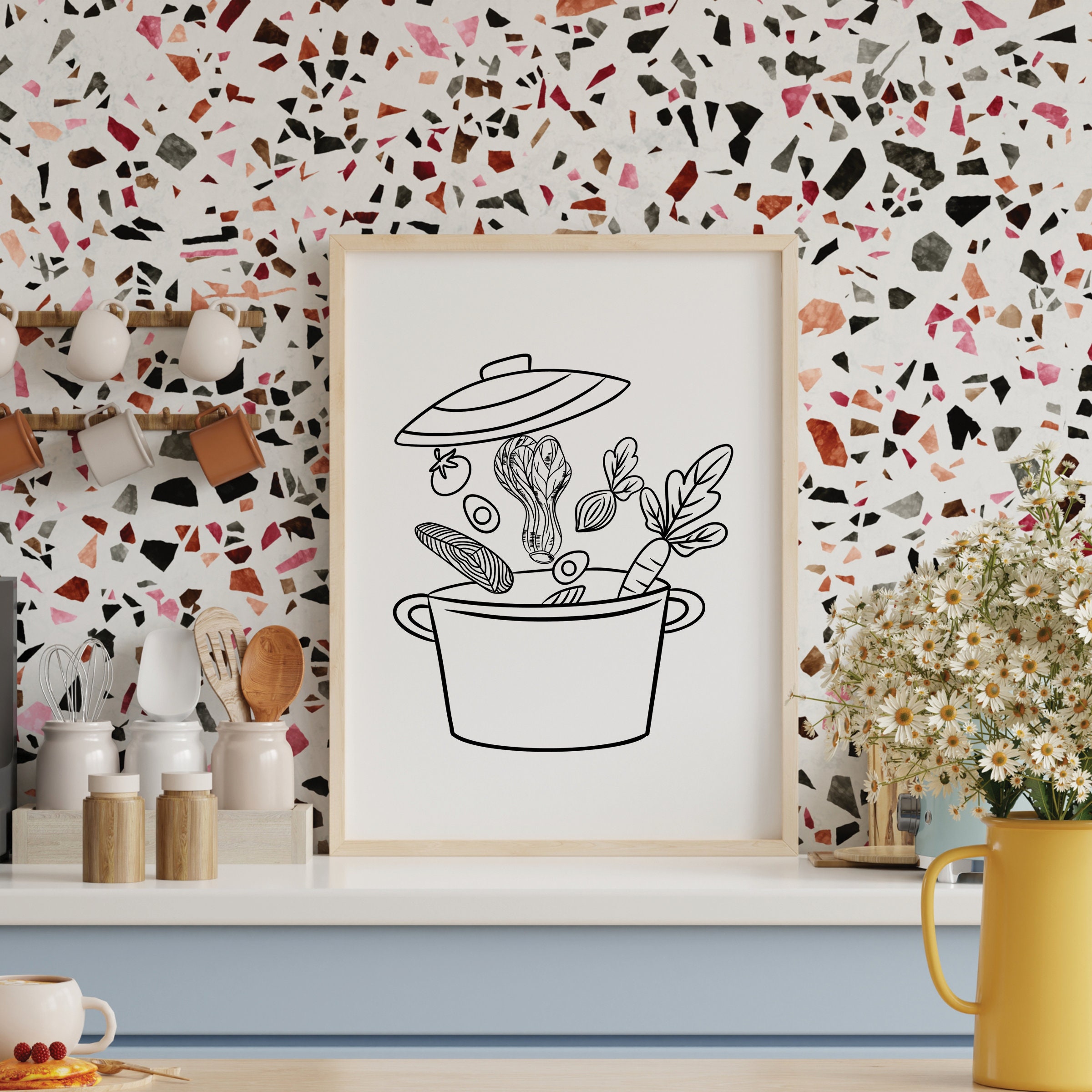 One Line Drawing, Minimalist, Kitchen Decor, Cafe Decor, Minimalist ...