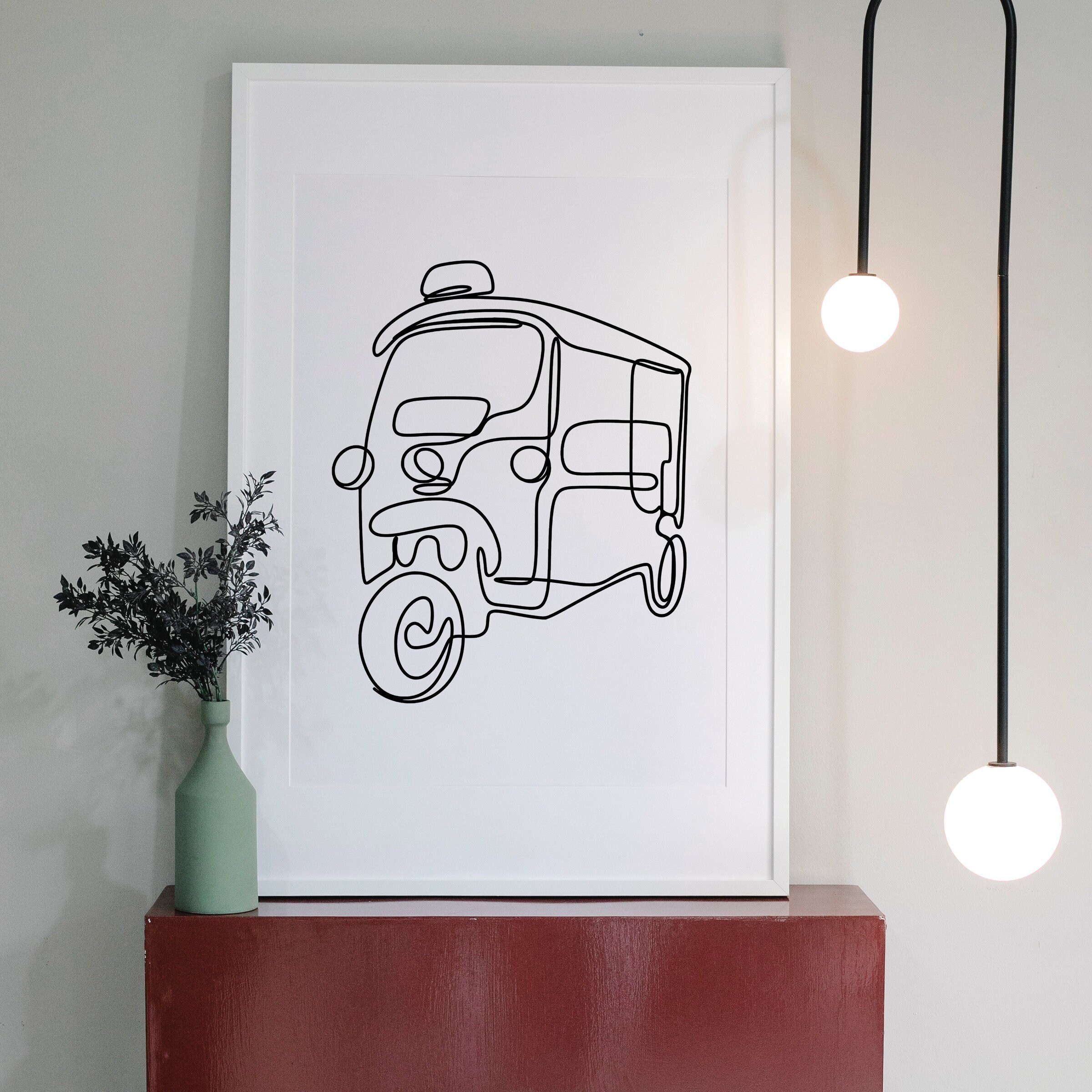 Auto Rickshaw Vehicle Modern Line Art, Simple Art, Home Decor, Living ...
