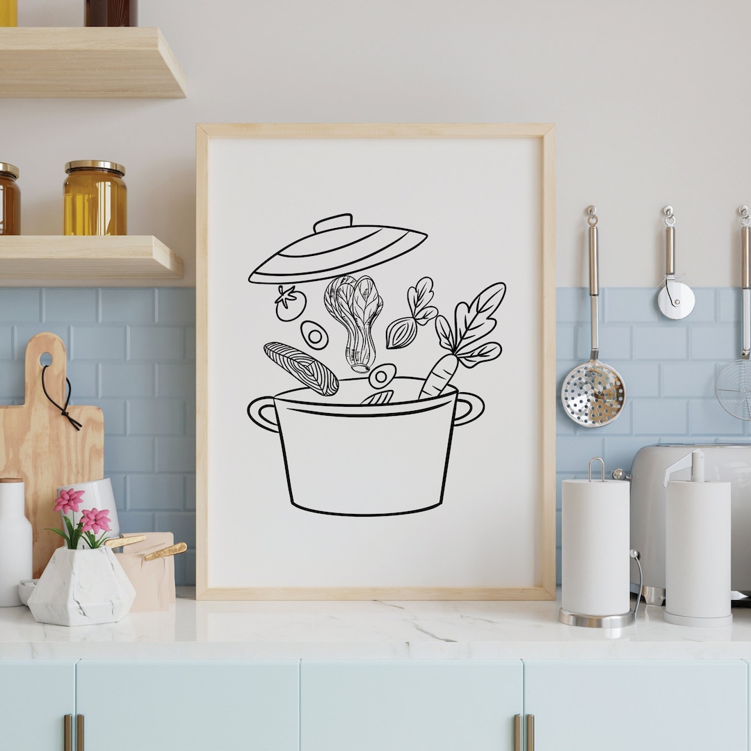 One Line Drawing, Minimalist, Kitchen Decor, Cafe Decor, Minimalist ...