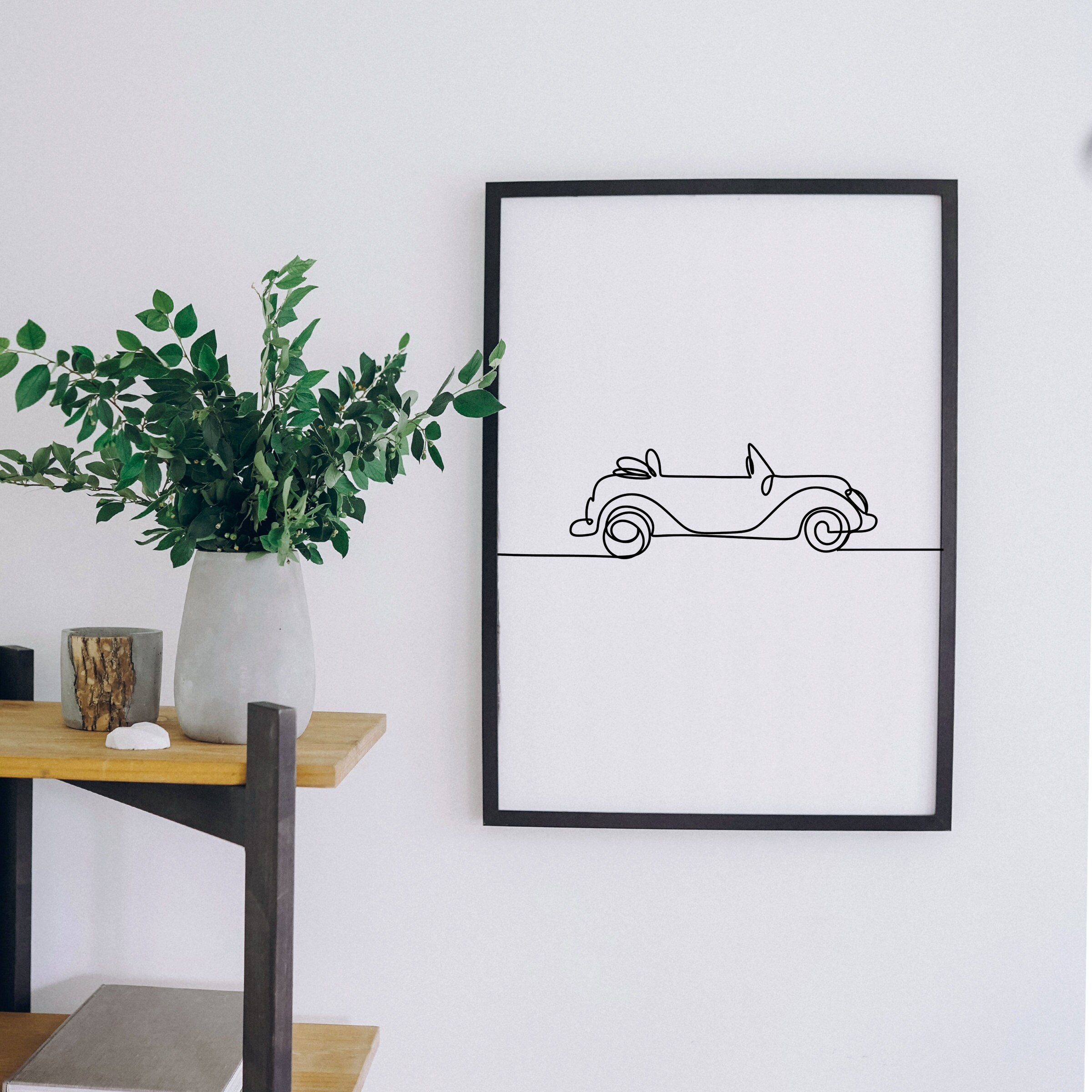 Classic Car Line Art, Home Decor, Living Room Art Print, Minimalist ...