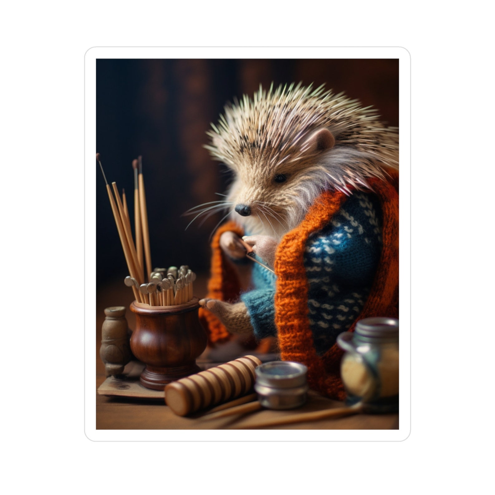Herman the Hedgehog Quilts a Scarf Sticker Hedgehog Sticker Cute Animal ...