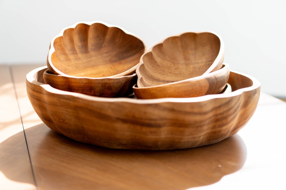 1960s Vintage Monkey Pod Salad Bowl Serving Set, 7 Piece Monkey Pod ...