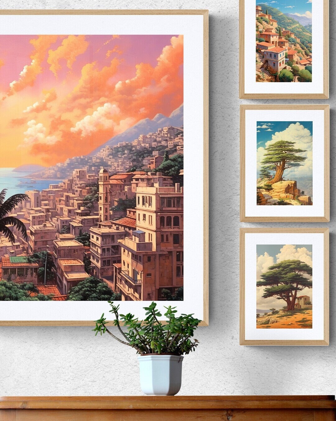 Landscape of Lebanon, Cedar Tree of Lebanon, Lebanese Art Set of 4 ...