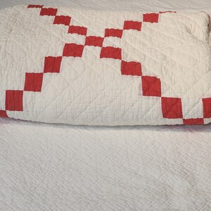 Antique Vintage Red and White Irish Chain Quilt Hand Quilted Display ...