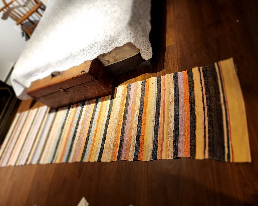 Rag Rug Hand Woven Vintage Plaid Striped Runner Carpet Farmhouse Chic ...