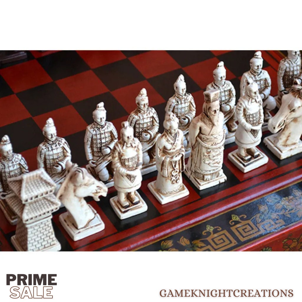 Wooden Chess Set With Storage, Terracotta Warriors Retro Magnetic Chess ...