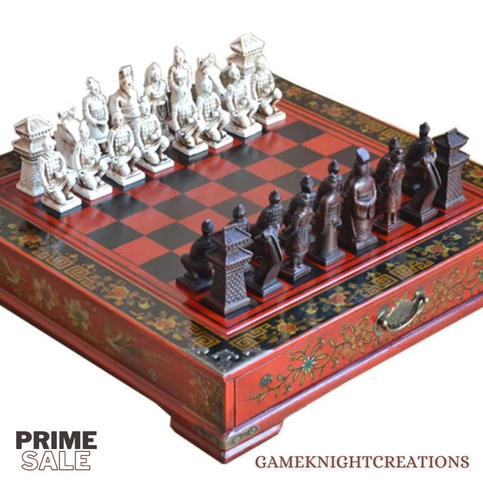Wooden Chess Set With Storage, Terracotta Warriors Retro Magnetic Chess ...