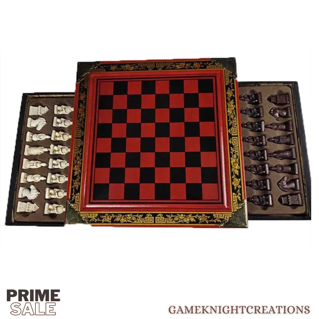 Wooden Chess Set With Storage, Terracotta Warriors Retro Magnetic Chess ...