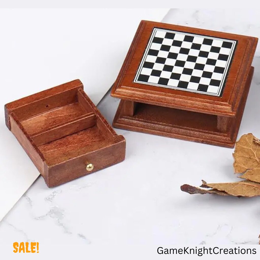 Dollhouse Miniature Chess Board Storage Box Set Mini Wooden ...