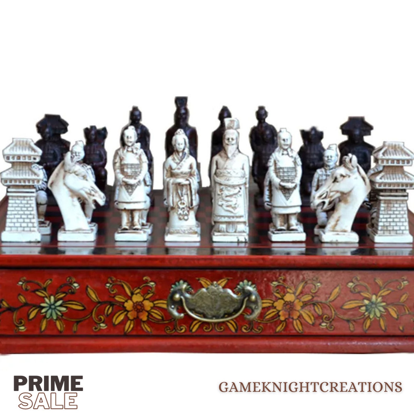 Wooden Chess Set With Storage, Terracotta Warriors Retro Magnetic Chess ...