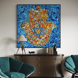 Hamsa With Star of David Wall Art, Colorful Jewish Canvas, Abstract ...