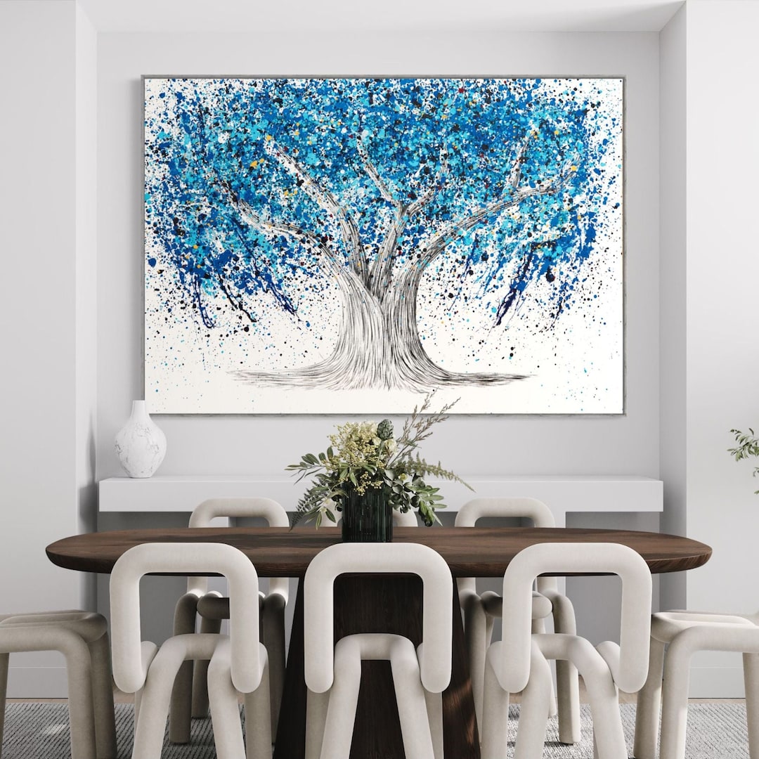 Original Tree Painting, Acrylic Painting on Canvas, Blue Blossom Tree ...