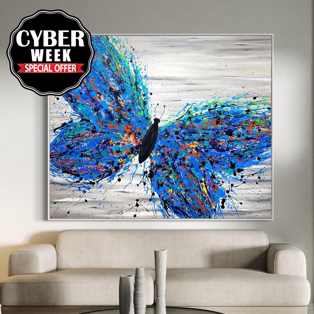 Colorful ABSTRACT BUTTERFLY PAINTING on Canvas Art Animal Acrylic ...