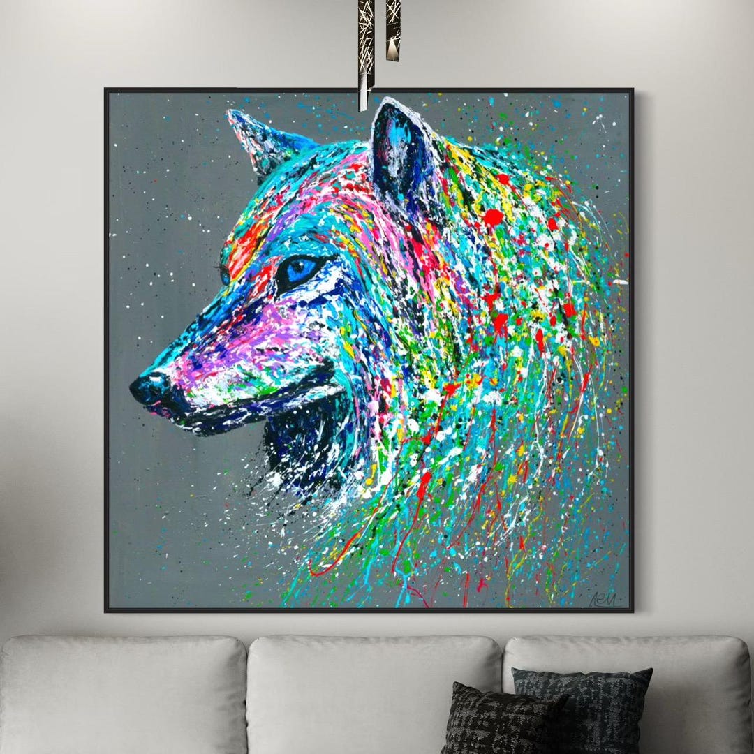Energy Wolf, Original Artwork, Abstract Wolf Portrait, Colorful ...