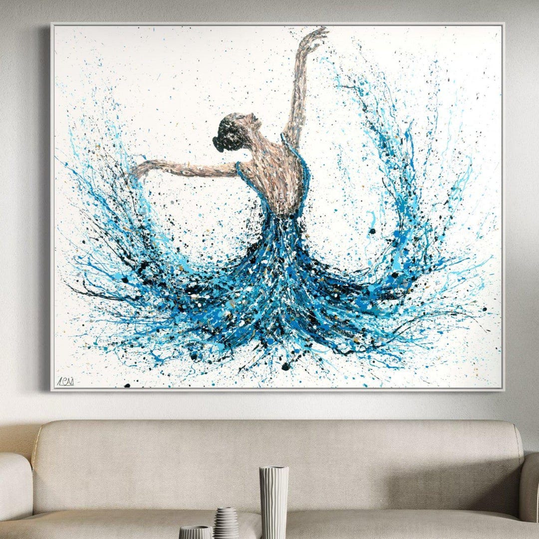 Ballerina Dancer Painting, Blue Abstract Dancer Art, Limited Edition ...