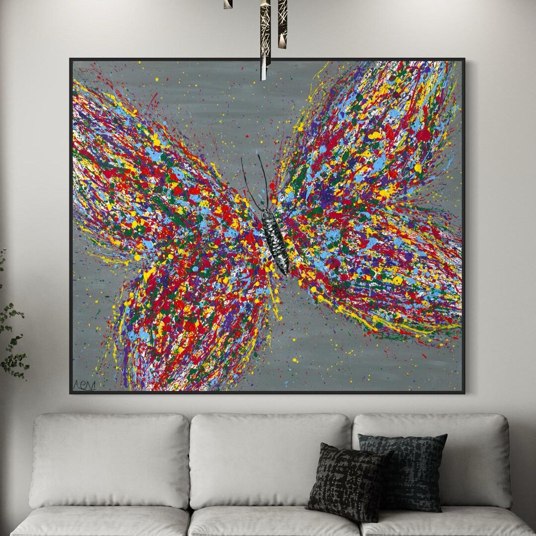 Colorful Butterfly Wall Art, Splatter Abstract Butterfly Painting, Art ...