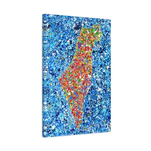 Abstract Israel Map Canvas Art, Colorful Splatter Painting, Modern ...