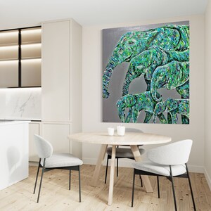 ELEPHANT FAMILY of Five Rolled Print on Canvas Wall ART Gift for ...