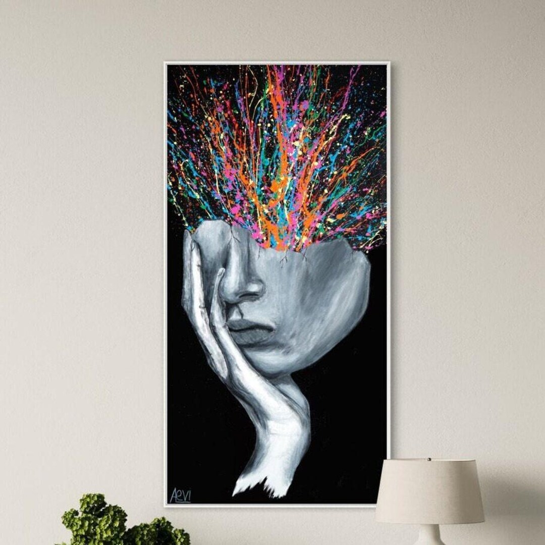 Abstract Faceless Woman Canvas Print: Colorful Black Background Wall ...