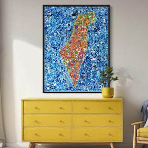 Abstract Israel Map Canvas Art, Colorful Splatter Painting, Modern ...
