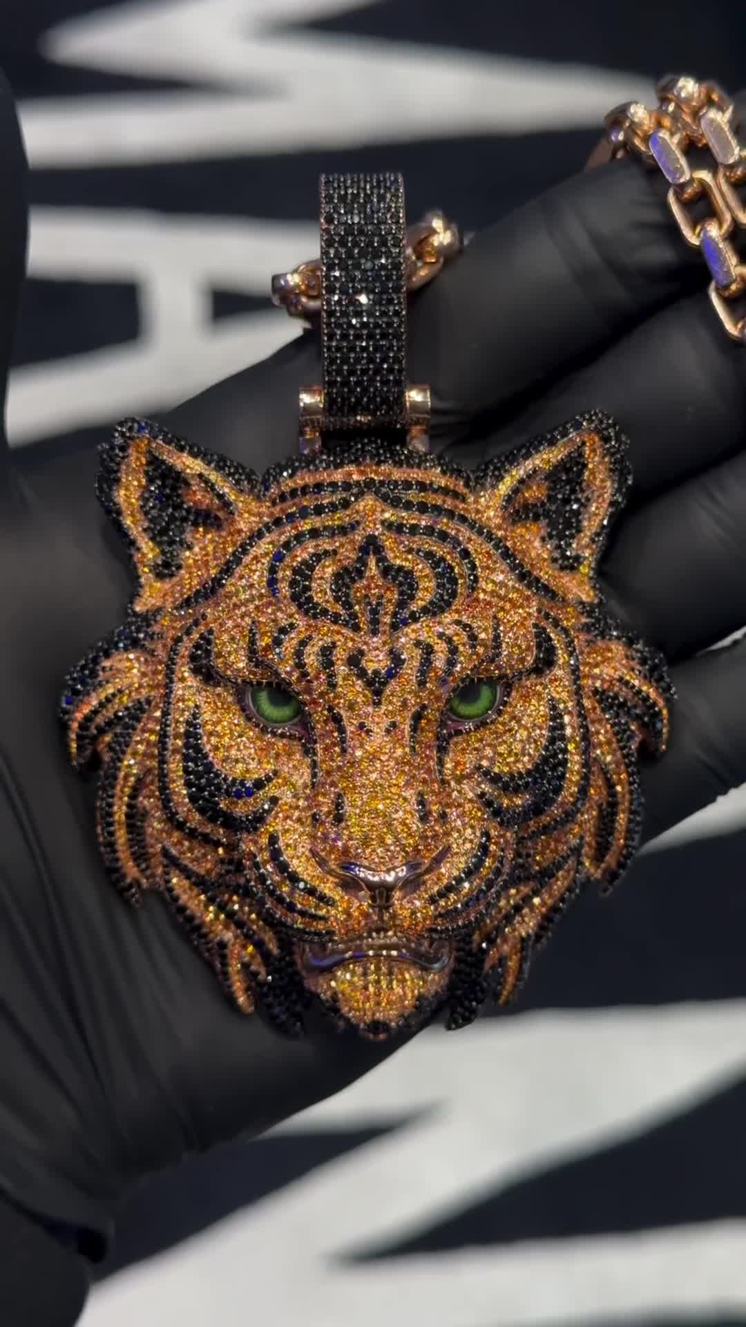 3D Tiger Face Iced Out VVS Pendant Black CZ Diamond Hip Hop 3D Pendant ...