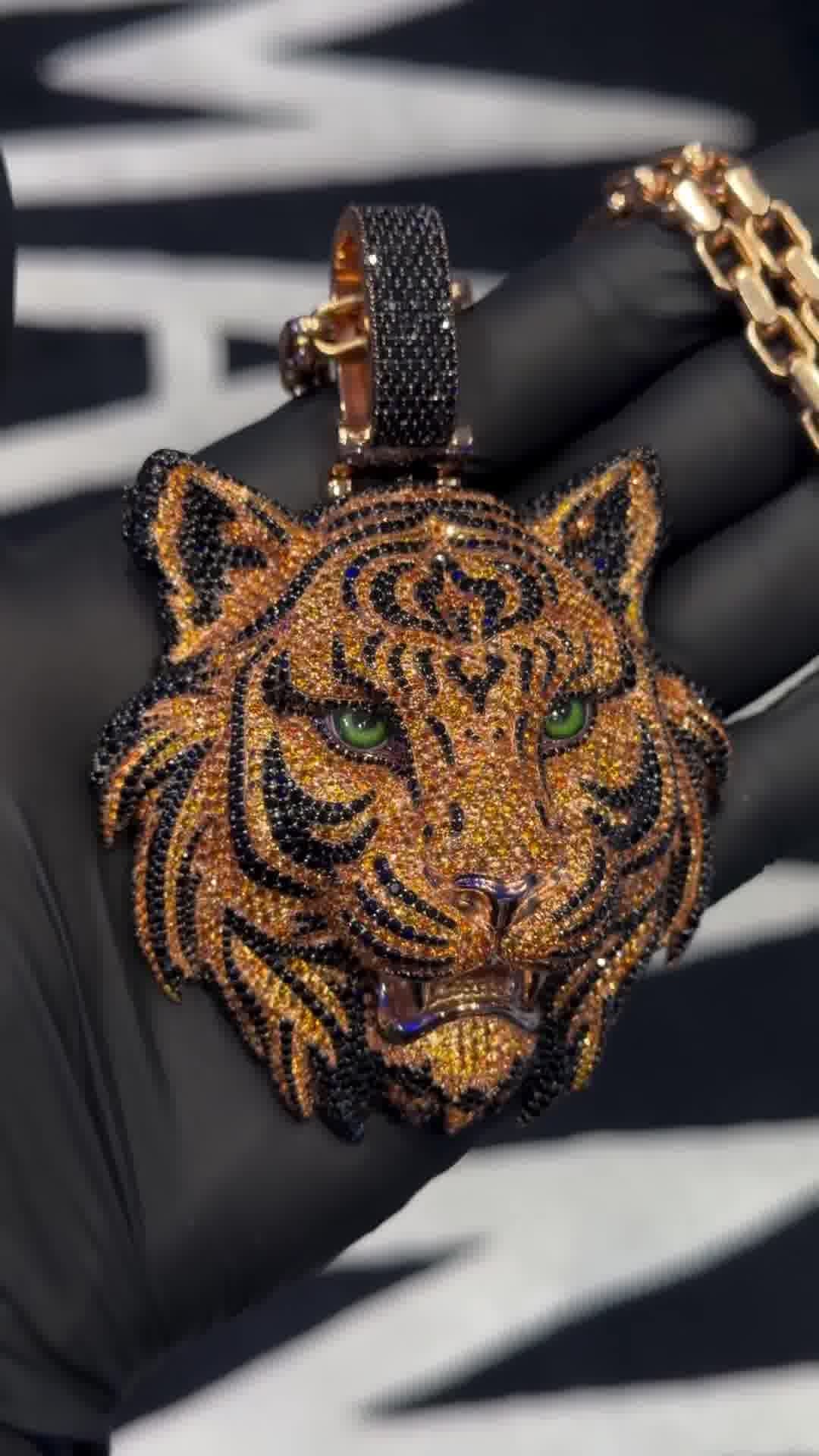 3D Tiger Face Iced Out VVS Pendant Black CZ Diamond Hip Hop 3D Pendant ...