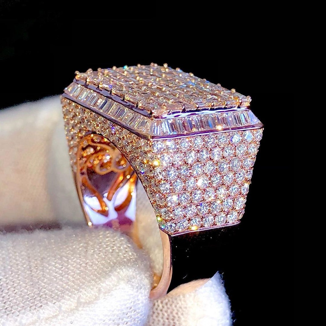 14K White Gold Custom Champion Ring, Customized Iced Out Baguette ...