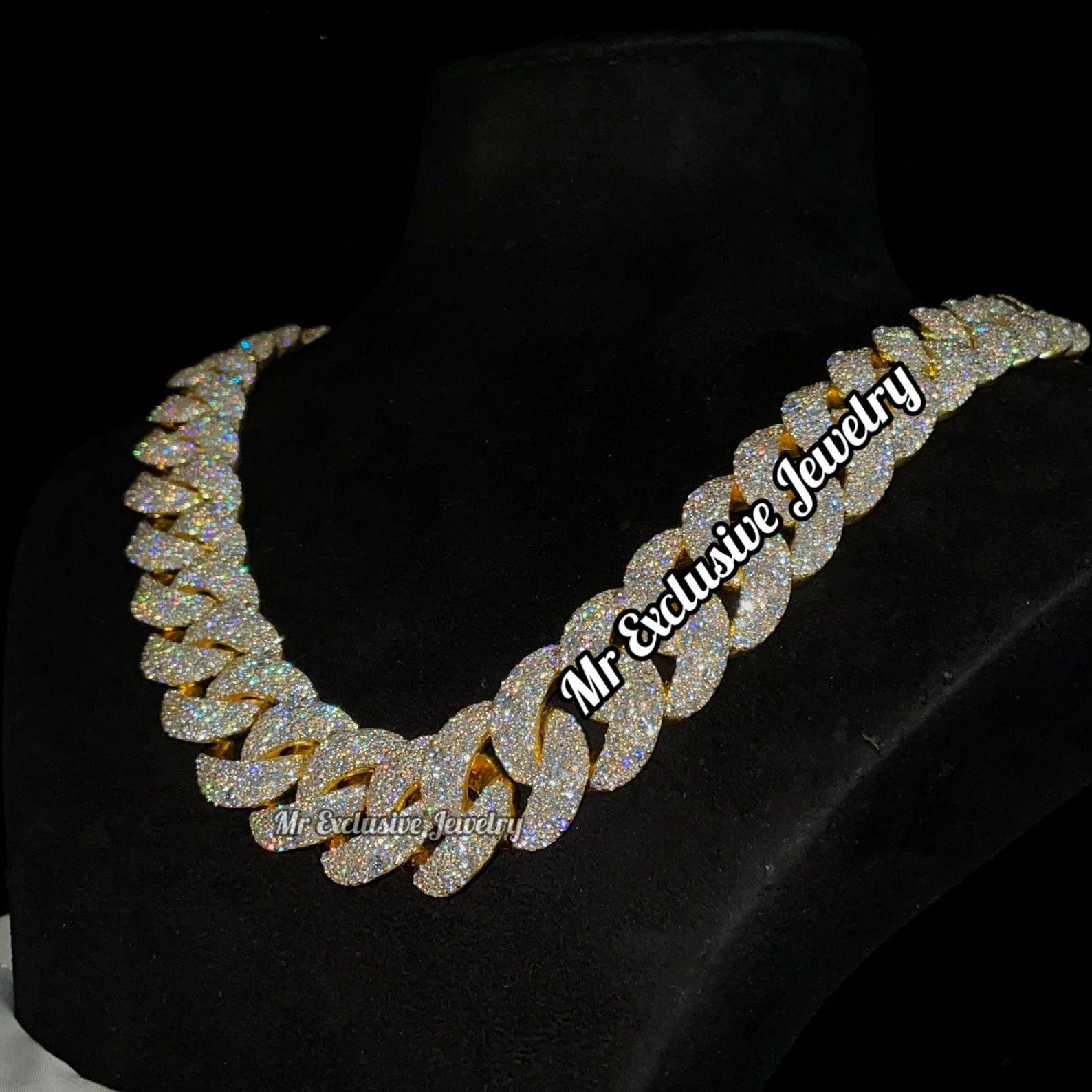 22mm Ice Out VVS1 Moissanite Diamond Cuban Link Chain Men's Bustdown ...