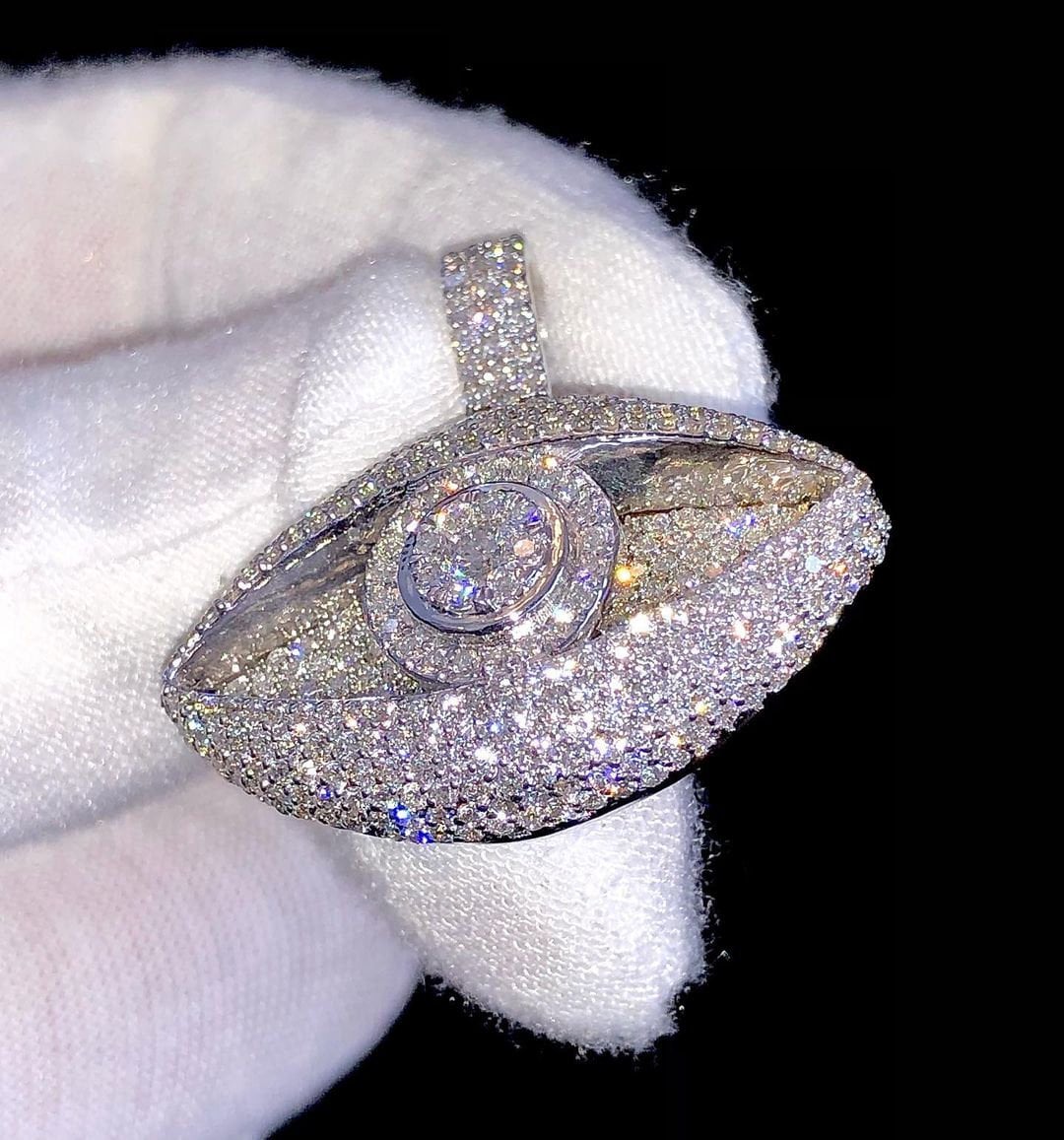Real VVS Lab Diamond Evil Eye Pendant Men's Iced Out Religious Eye ...