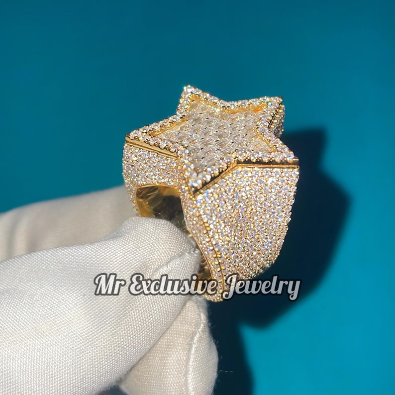14K Gold Custom Star Champion Ring, Customized Iced Out Baguette ...