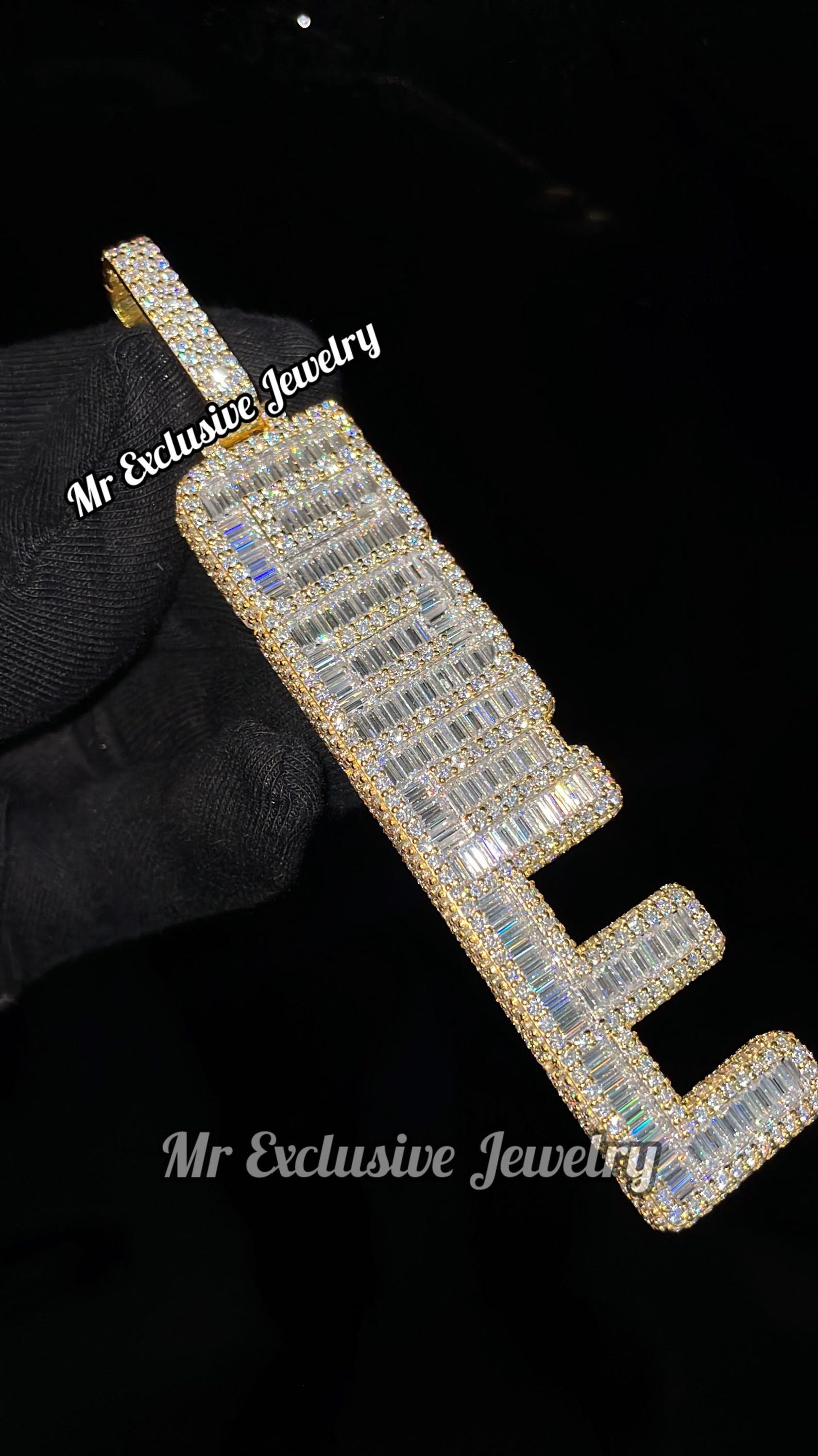 Emerald Cut VVS1 Moissanite Layered Letter "gbell" Pendant, Iced Out ...