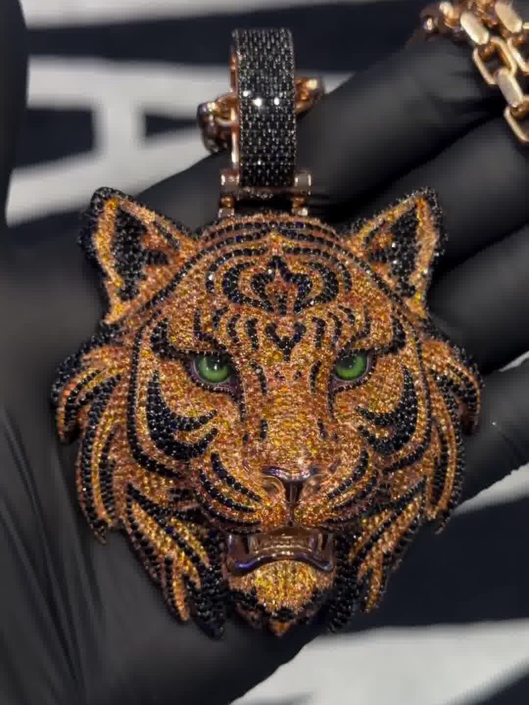 3D Tiger Face Iced Out VVS Pendant Black CZ Diamond Hip Hop 3D Pendant ...