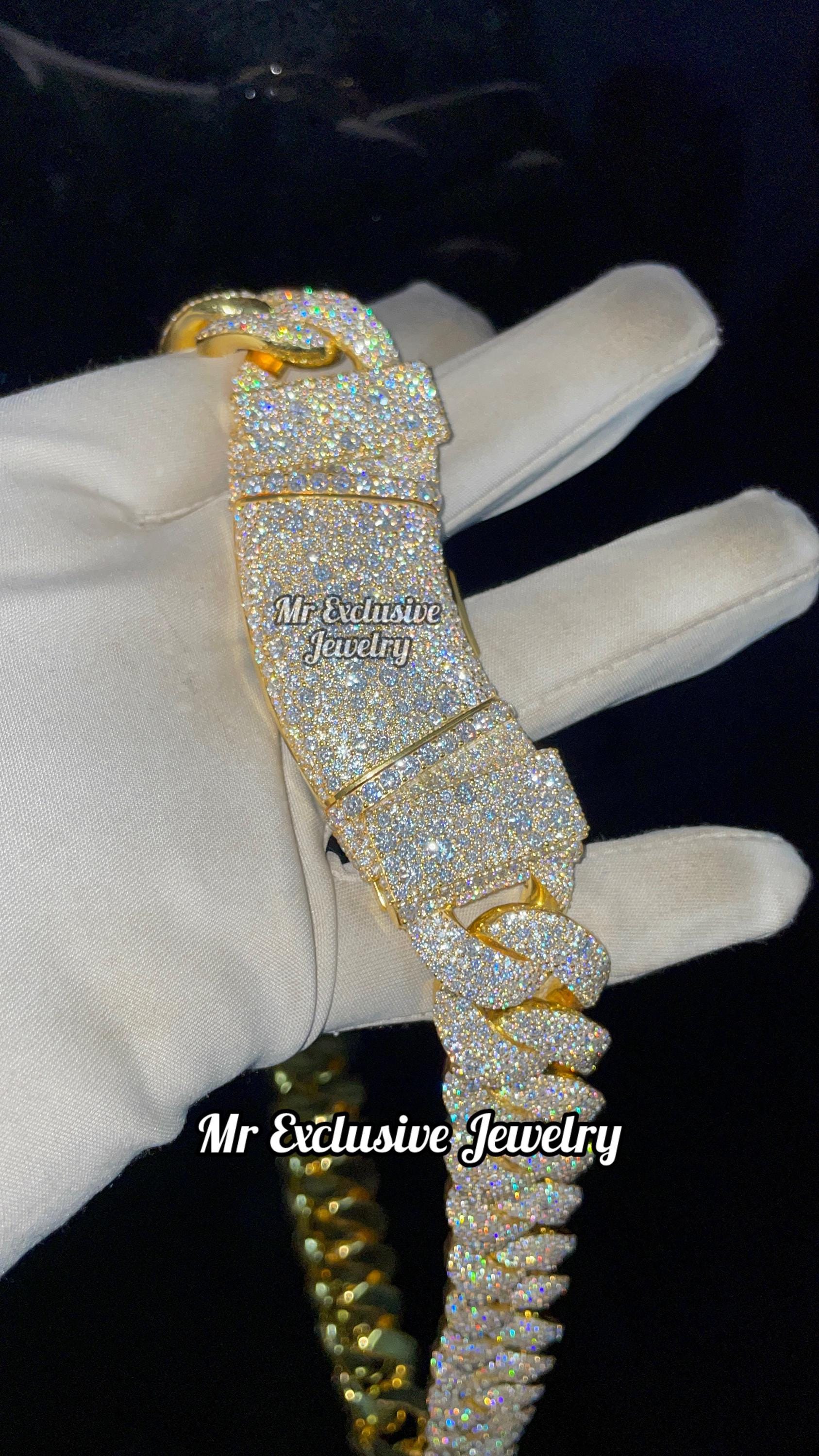 22mm Ice Out VVS1 Moissanite Diamond Cuban Link Chain Men's Bustdown ...