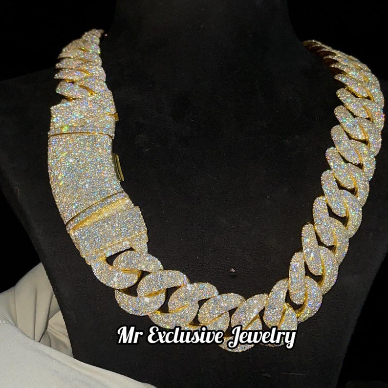 22mm Ice Out VVS1 Moissanite Diamond Cuban Link Chain Men's Bustdown ...