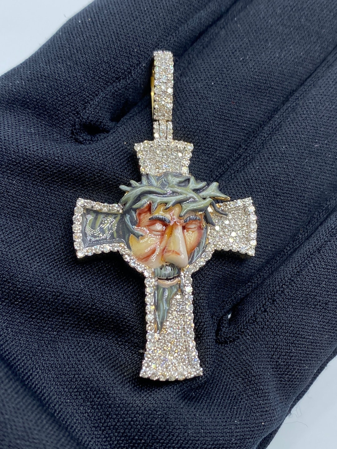 Iced Out Cross Jesus Face Pendant, Real VVS Moissanite Diamond Custom ...
