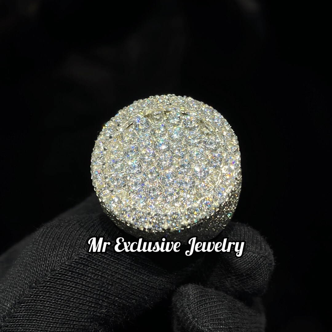10K White Gold Men's Championship Ring, Real VVS Moissanite Diamond Hip ...