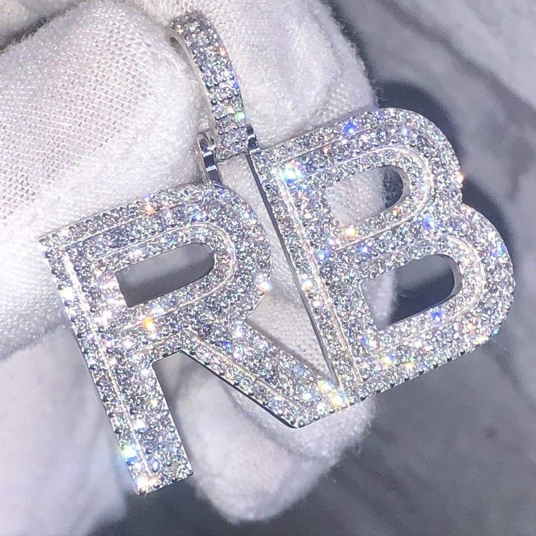 Iced Out Logo Customized Letter Name Pendant, VVS Moissanite Diamond ...