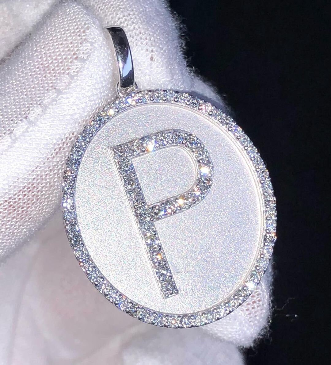 10K White Gold Initial Letter P Charm Pendant for Unisex Valentine Day ...