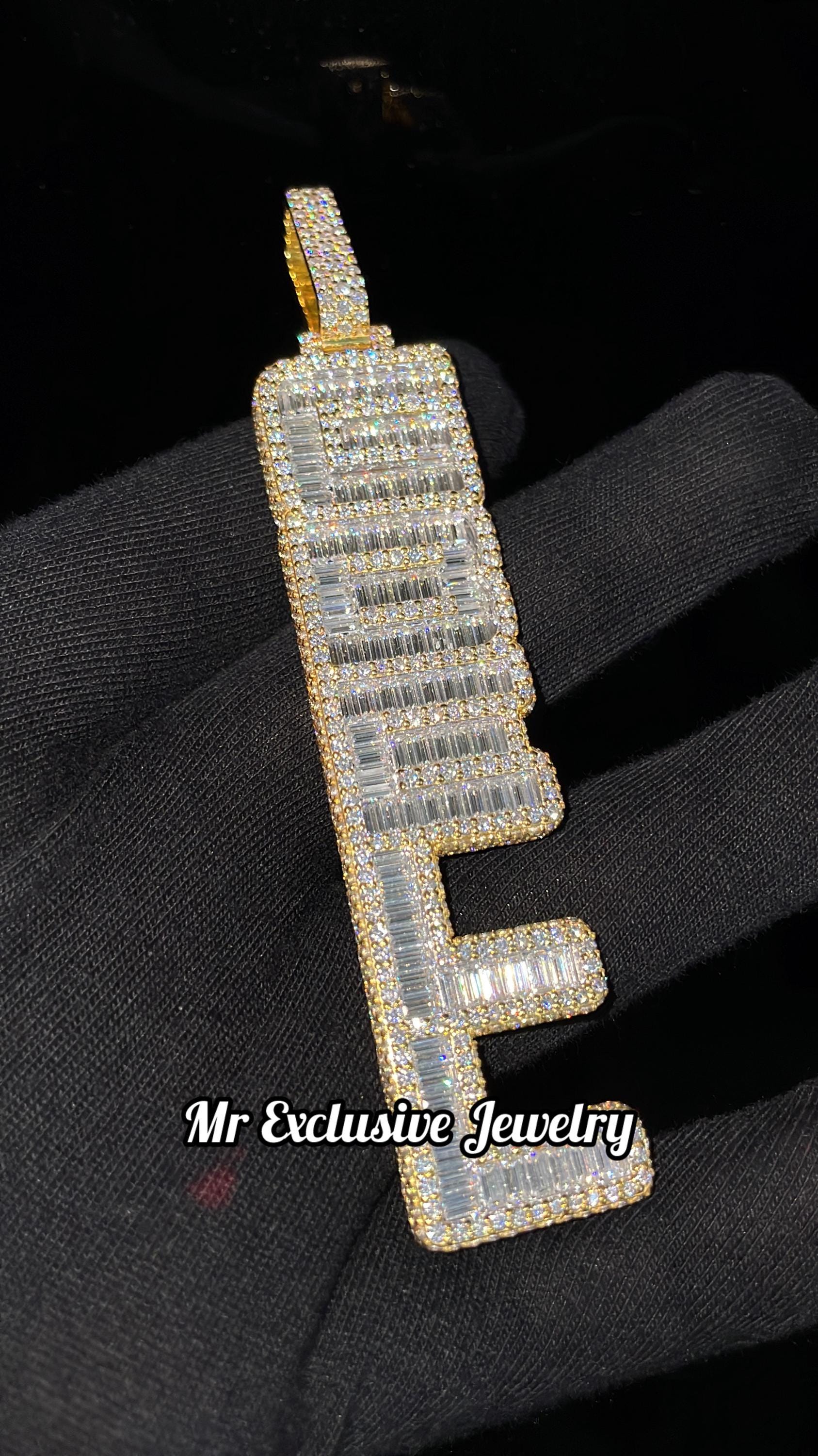 Emerald Cut VVS1 Moissanite Layered Letter "gbell" Pendant, Iced Out ...