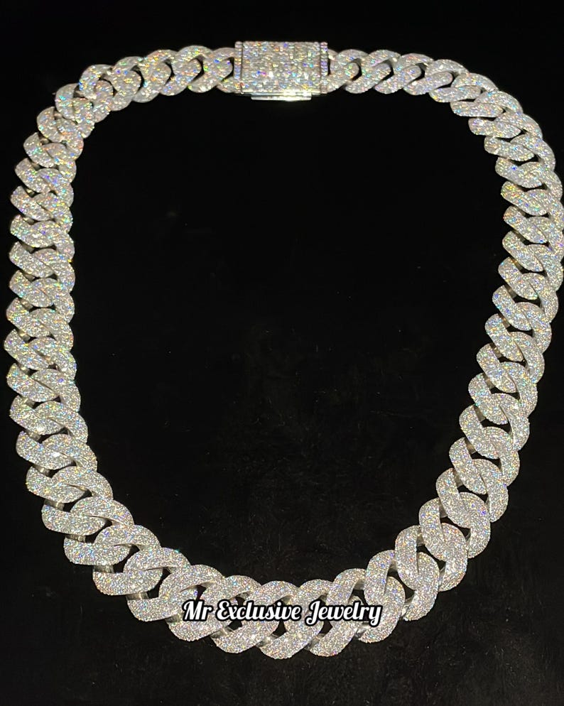 22mm Ice Out VVS1 Moissanite Diamond Cuban Link Chain Men's Bustdown ...