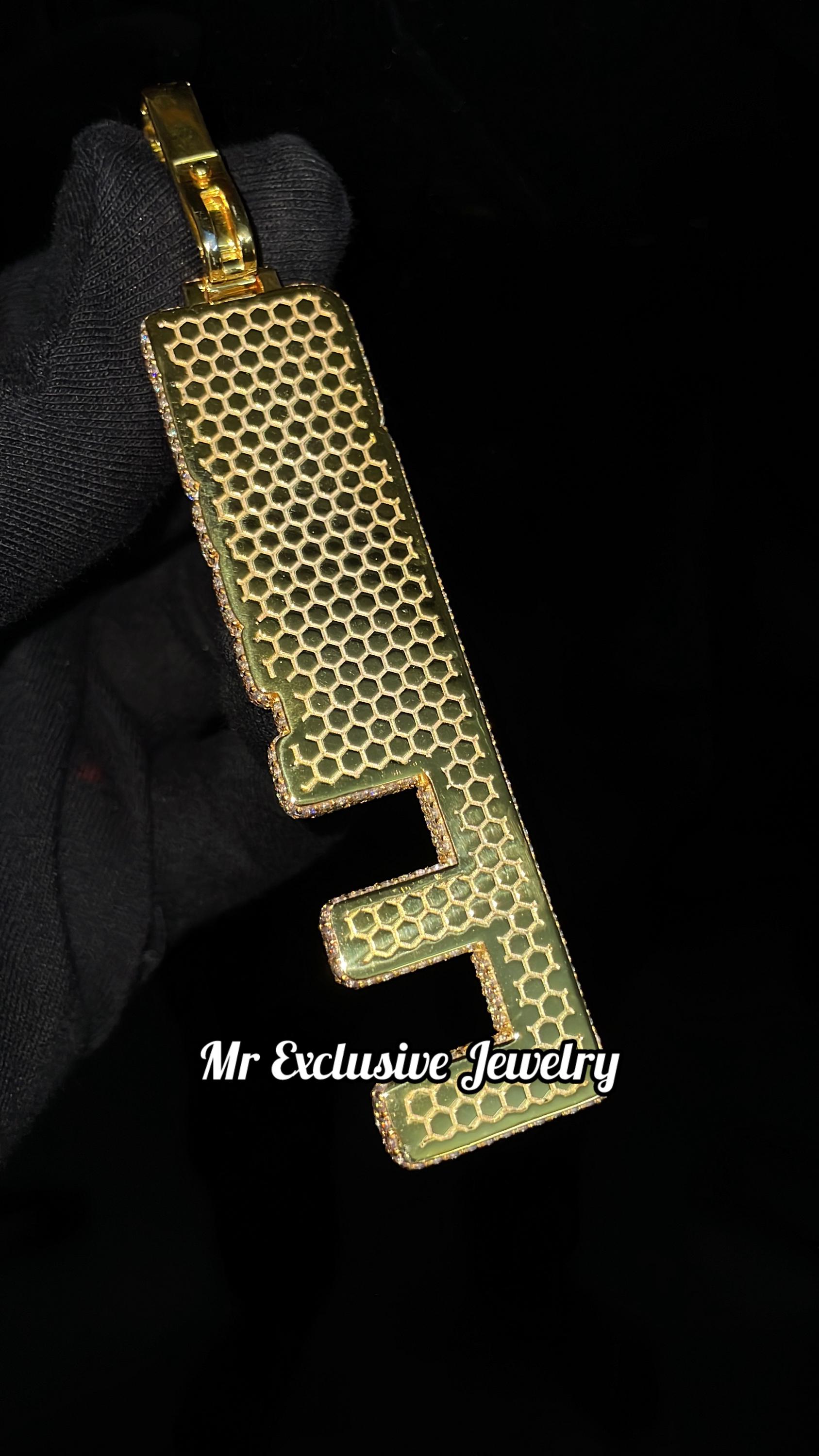 Emerald Cut VVS1 Moissanite Layered Letter "gbell" Pendant, Iced Out ...