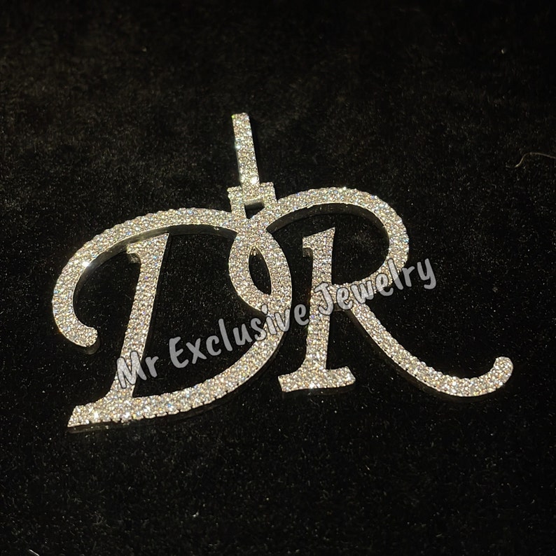 10K Solid Gold Real VVS Lab Diamond Personalized Logo Charm Pendant ...