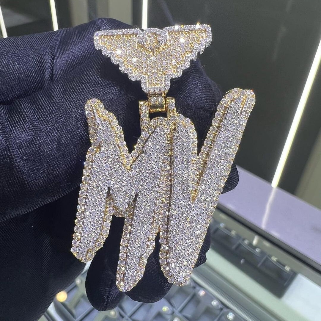 8.46 CT Custom VVS Moissanite Letter Pendant Fully Iced Out VVS Diamond ...